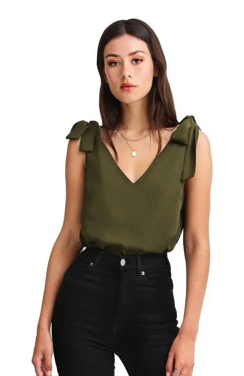BELLE & BLOOM Feel For You V-neck Top - Military