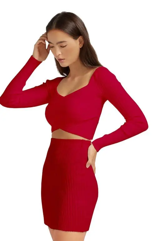 BELLE & BLOOM Forget Me Not Knit Crop - Red