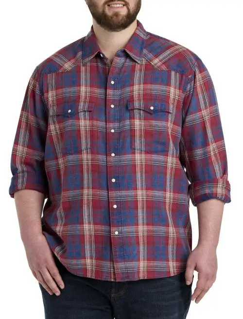 Lucky Brand Indigo Plaid Western Sport Shirt - Red Multi