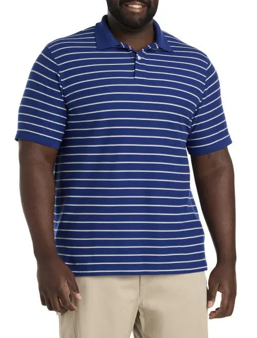 HARBOR BAY BY DXL Tri-color Striped Polo Shirt - Blue Multi