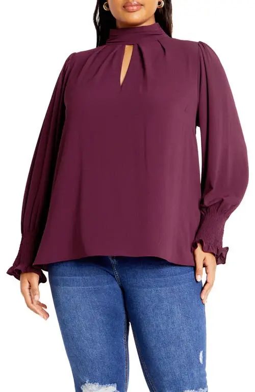 City Chic Iris Keyhole Blouse - Plum