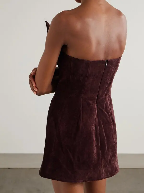 burgundy faux suede dress Faux Suede Halter Neck Zip-Front Mini Dress - Burgundy 2 main image 1