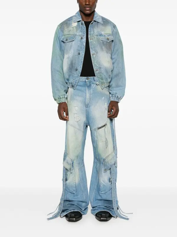 EGONLAB Distressed Denim Bomber Jacket
