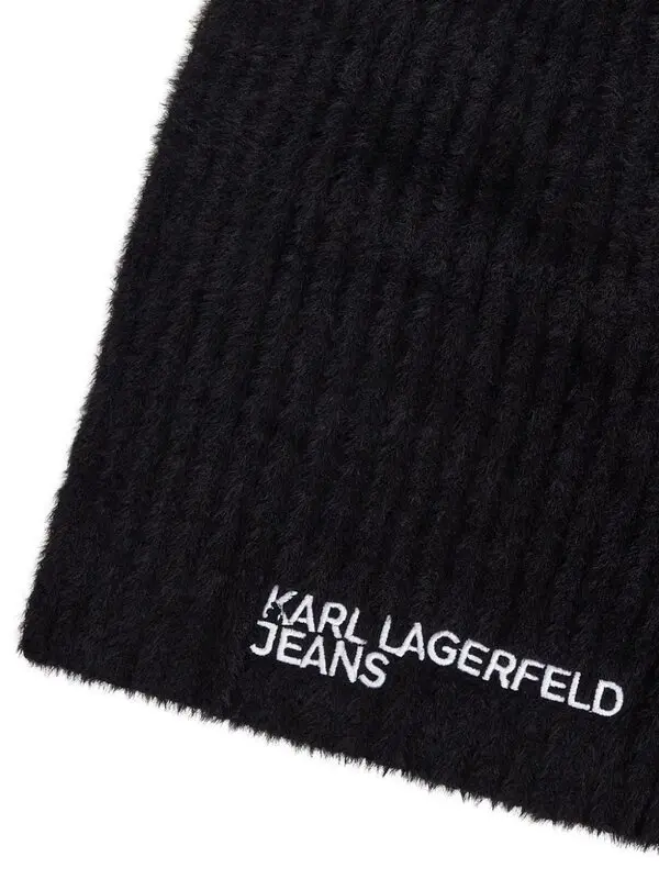Karl Lagerfeld Fluffy Embroidered-logo Scarf - Black