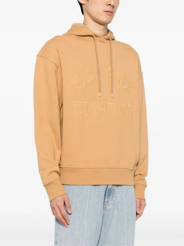 Maison Kitsuné Logo-embroidered Cotton Hoodie - Brown