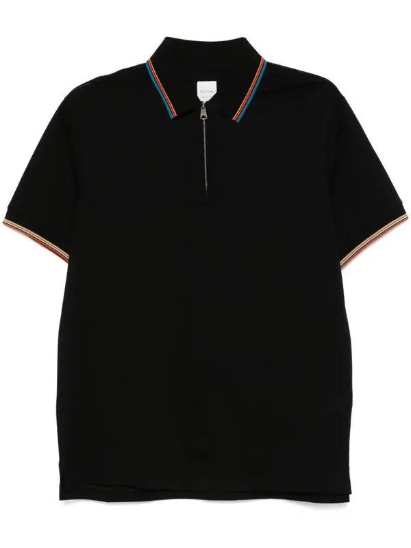 Paul Smith Zip Detail Striped Polo Shirt - Black