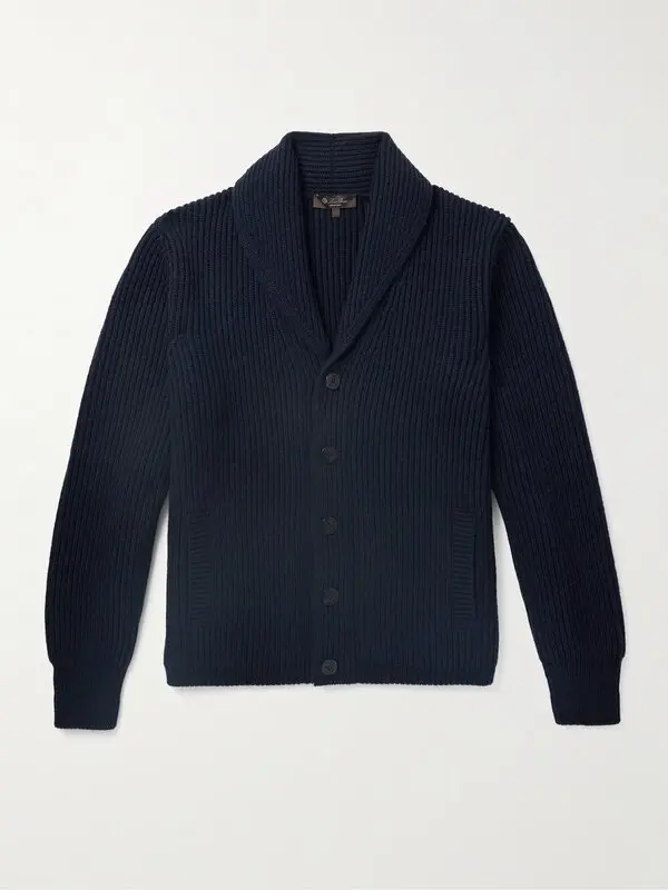 Loro Piana Shawl-collar Ribbed Wool Cardigan