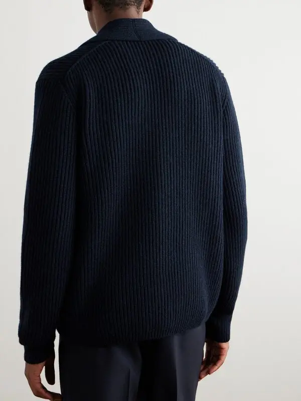 Loro Piana Shawl-collar Ribbed Wool Cardigan