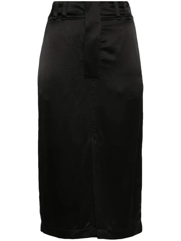 Saint Laurent Silk Crepe De Chine Midi Skirt - Black