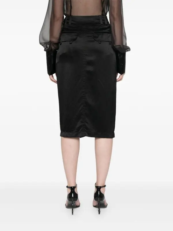 Saint Laurent Silk Crepe De Chine Midi Skirt - Black