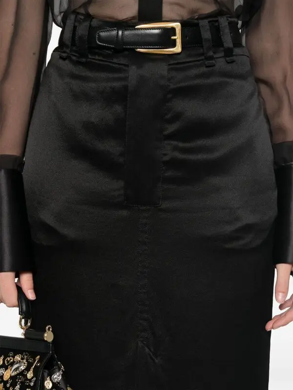 Saint Laurent Silk Crepe De Chine Midi Skirt - Black