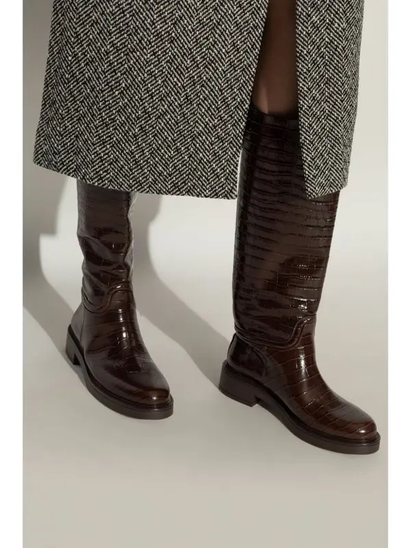 STUART WEITZMAN Crocodile-embossed Leather Boots
