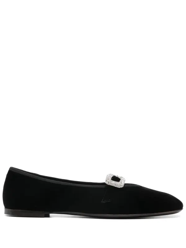 GIUSEPPE ZANOTTI Georgia Buckle Velvet Ballet Flats - Black