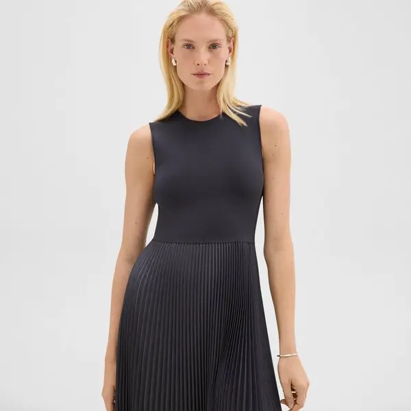 theory pleated sleeveless midi dress Theory Pleated Midi Dress | Black
