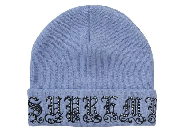 Supreme Old English Rhinestone Beanie - Light Slate