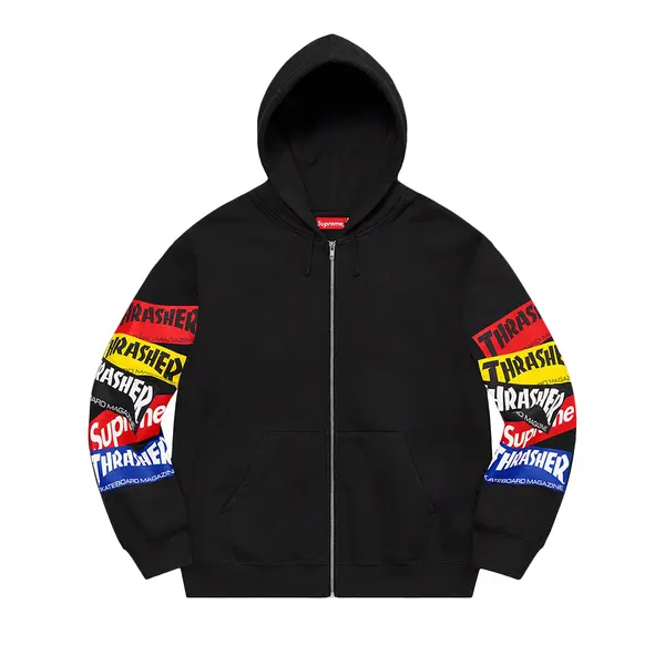 Supreme X Thrasher Multi Logo Zip Up Hooded Sweatshirt - Black