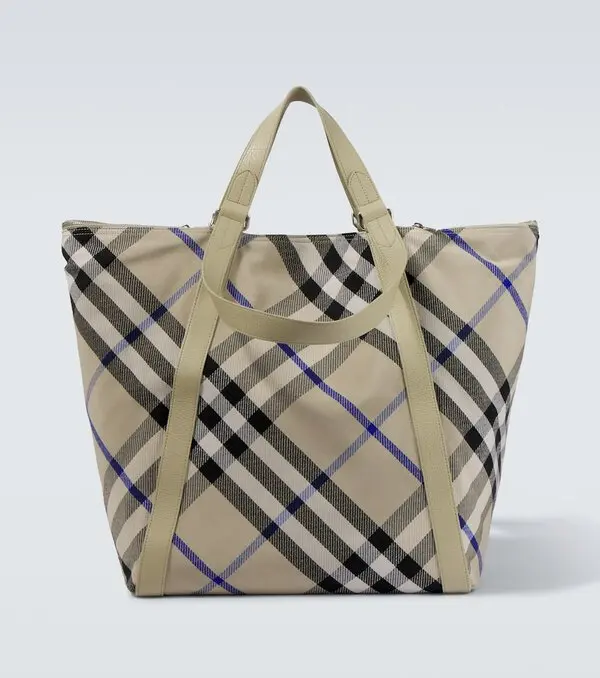 Burberry Check Large Jacquard Tote Bag - White