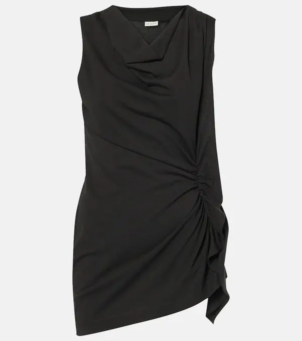 Dries Van Noten Draped Cotton Jersey Top - Black