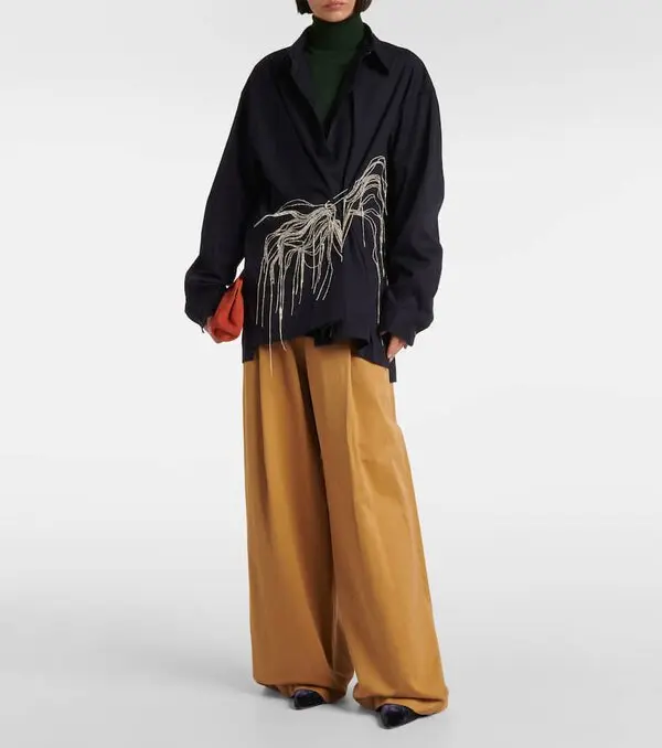 Dries Van Noten Cotton Wide-leg Trousers - Beige