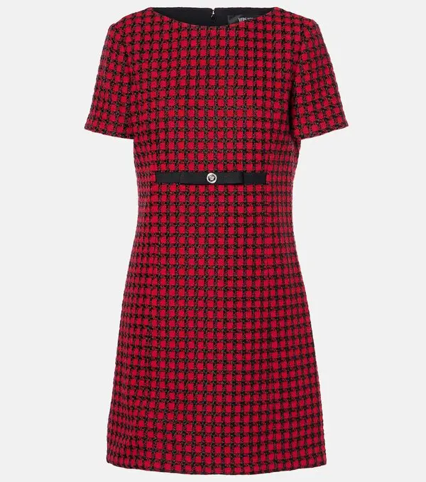 Versace Checked Wool-blend Tweed Mini Dress - Red