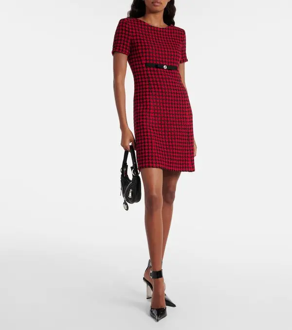 Versace Checked Wool-blend Tweed Mini Dress - Red