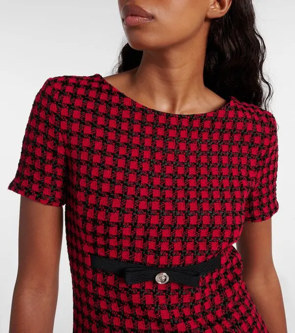 Versace Checked Wool-blend Tweed Mini Dress - Red