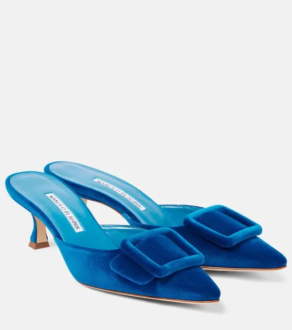 Manolo Blahnik Maysale 50 Velvet Mules - Blue