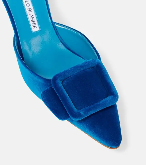 Manolo Blahnik Maysale 50 Velvet Mules - Blue