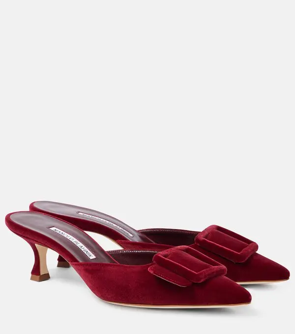 Manolo Blahnik Velvet Mules - Crimson