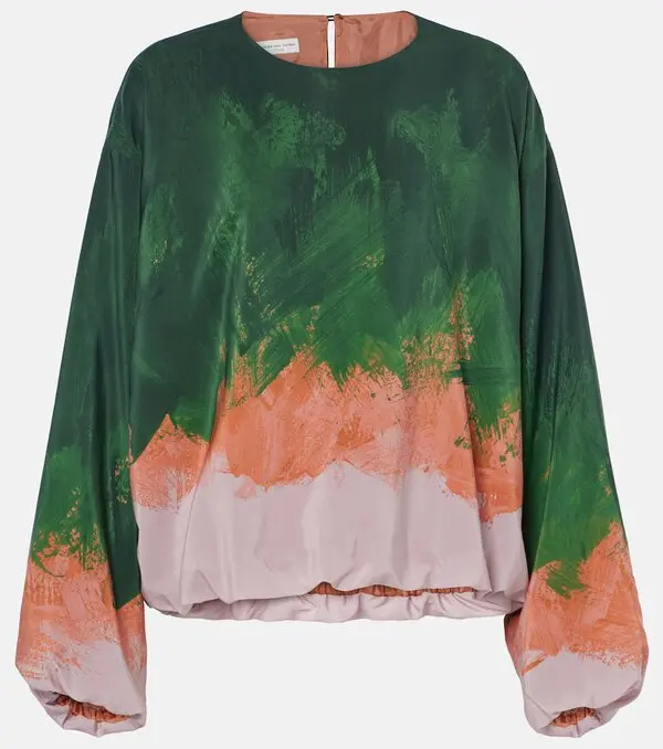 Dries Van Noten Ombré Silk-blend Top - Green