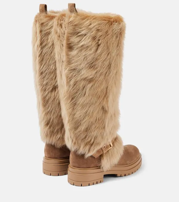 GIANVITO ROSSI Shearling-trimmed Suede Knee-high Boots