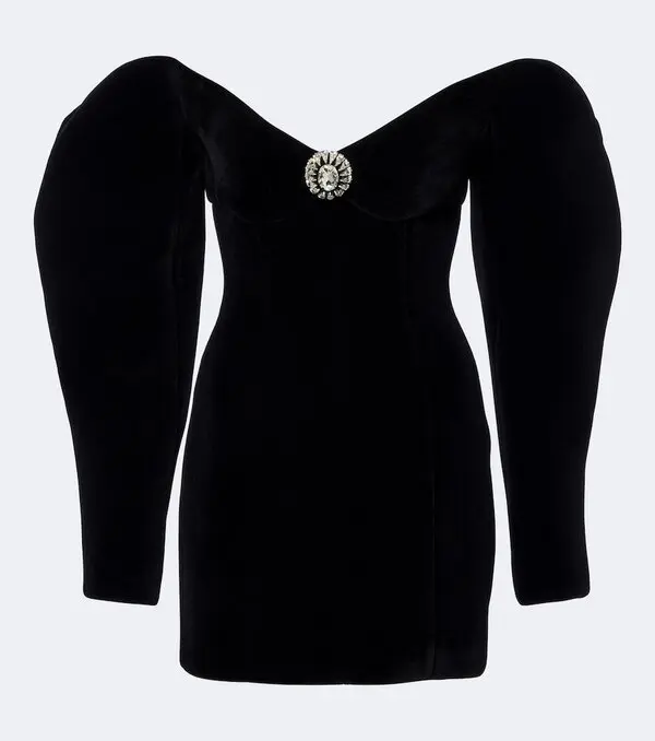 David Koma Off-shoulder Velvet Mini Dress - Black