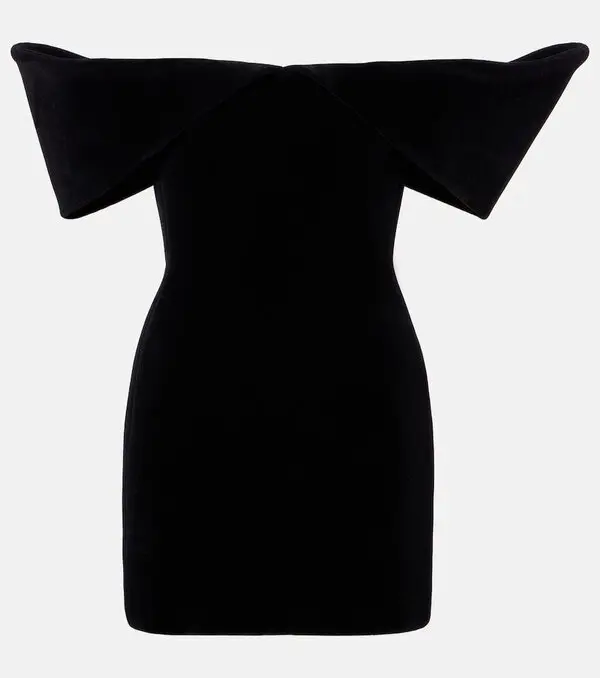 David Koma Off-shoulder Velvet Mini Dress - Black