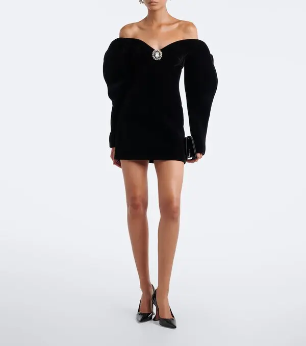 David Koma Off-shoulder Velvet Mini Dress - Black