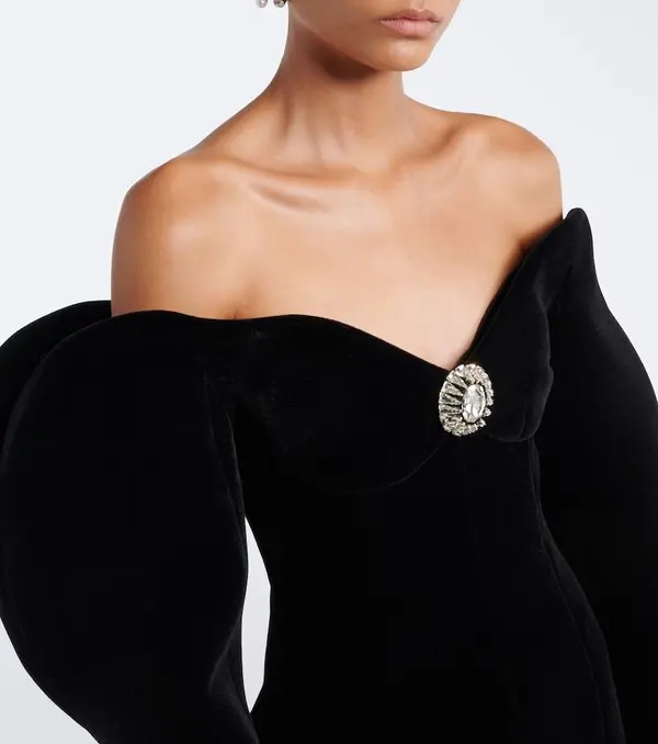 David Koma Off-shoulder Velvet Mini Dress - Black