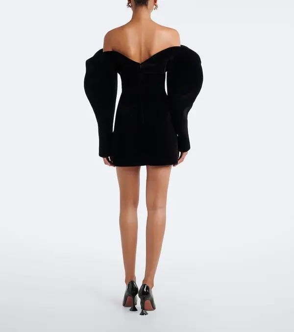 David Koma Off-shoulder Velvet Mini Dress - Black