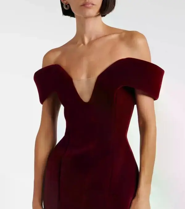 David Koma Off-Shoulder Velvet Mini Dress - Burgundy | Editorialist