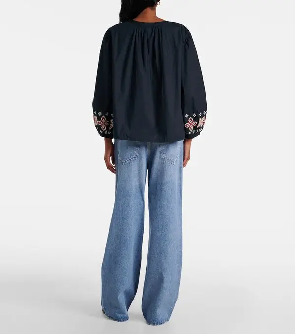 Velvet By Graham & Spencer Paola Embroidered Cotton Blouse - Black