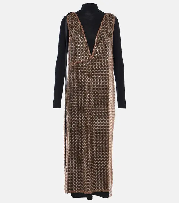 Dorothee Schumacher Pure Glam Sequined Floral Wool Midi Dress - Brown