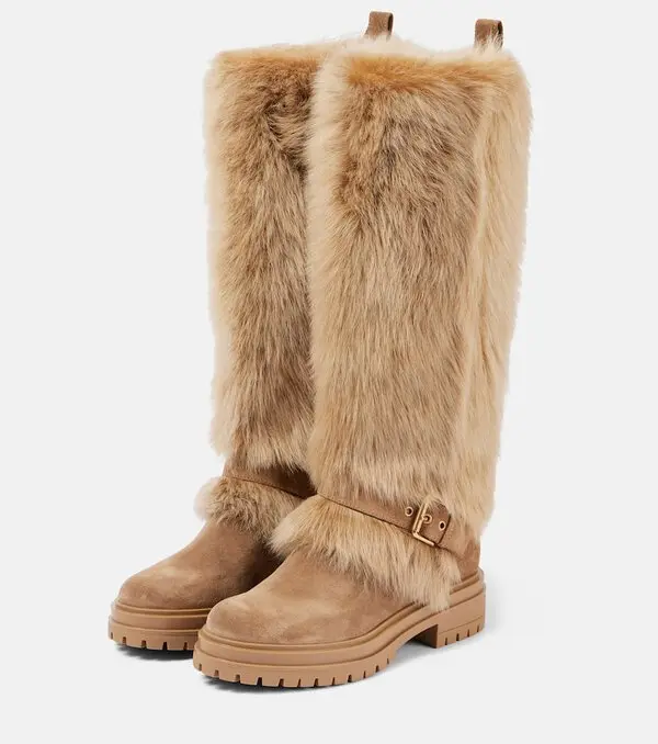 GIANVITO ROSSI Shearling-trimmed Knee-high Boots