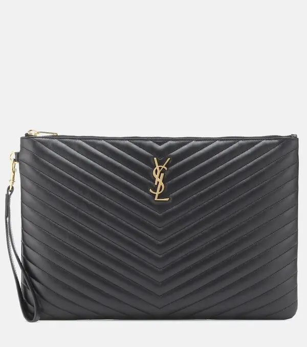 Saint Laurent Cassandre Matelassé Leather Wristlet - Black