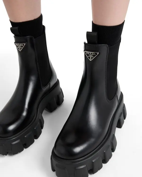 Prada Monolith Brushed Leather Chelsea Boots