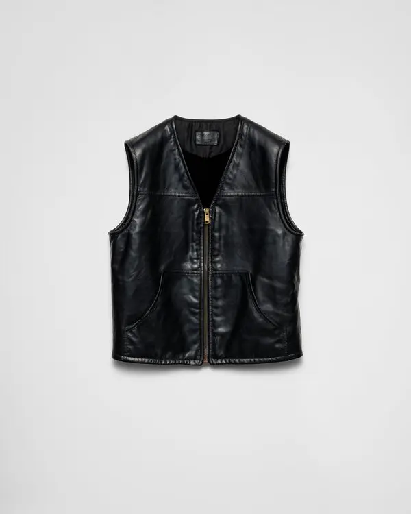 Prada Leather And Shearling Vest - Black | Editorialist