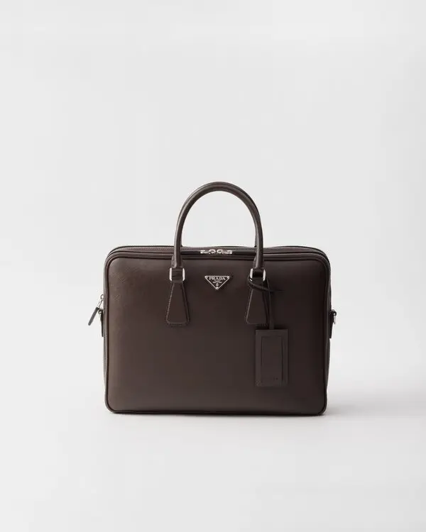 Prada Saffiano Leather Briefcase - Coffee