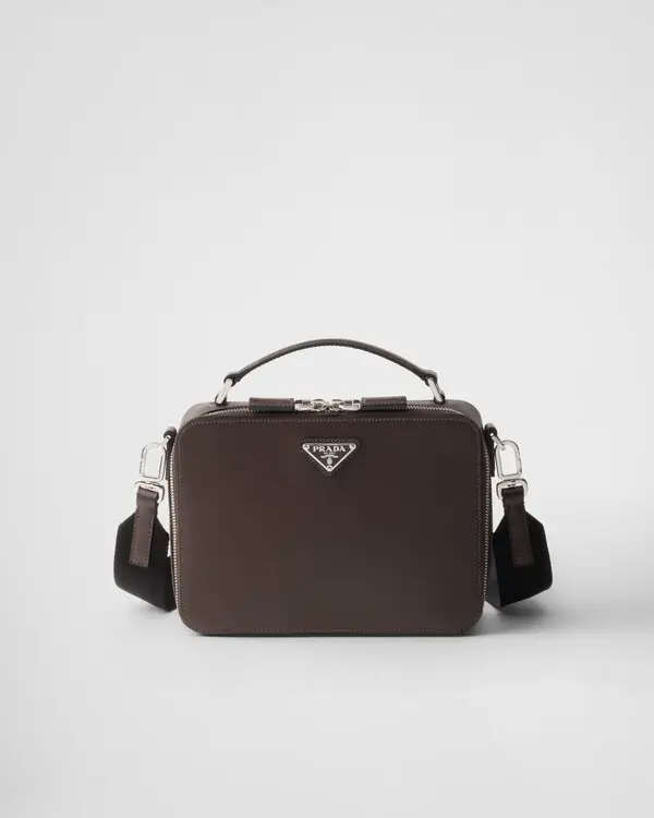 Prada Brique Medium Saffiano Leather Bag - Coffee