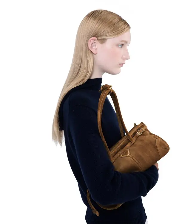 Prada Bonnie Medium Suede Handbag - Brown