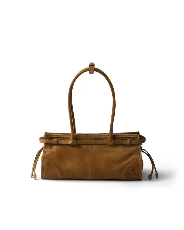 Prada Bonnie Medium Suede Handbag - Brown