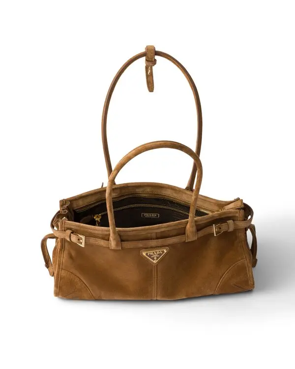 Prada Bonnie Medium Suede Handbag - Brown