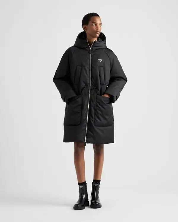 Prada Re-Nylon Hooded Down Coat - Black | Editorialist