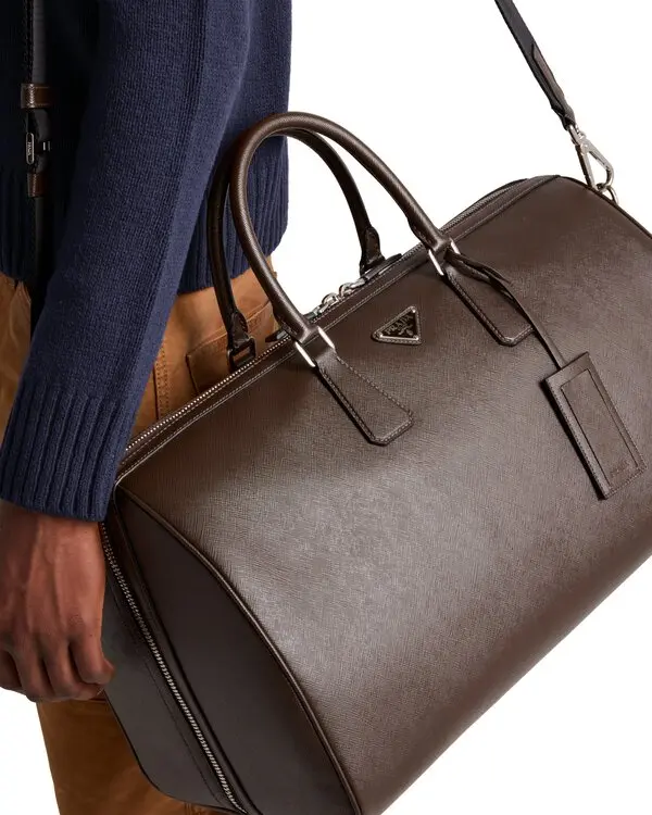 Prada Saffiano Leather Travel Bag - Brown